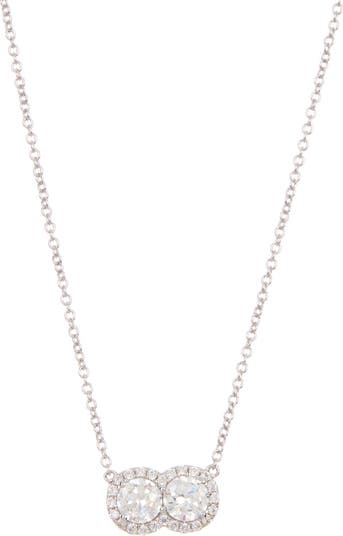Lafonn Platinum Plated Sterling Silver 2 Stone Halo Necklace ...