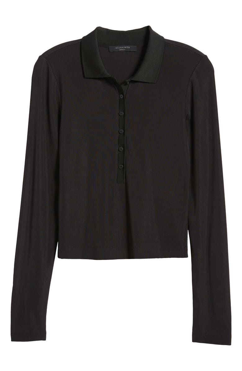 AllSaints Hallie Rib Long Sleeve Polo | Nordstromrack