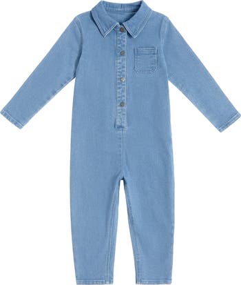 MILES THE LABEL miles Collared Organic Cotton Denim Romper | Nordstrom