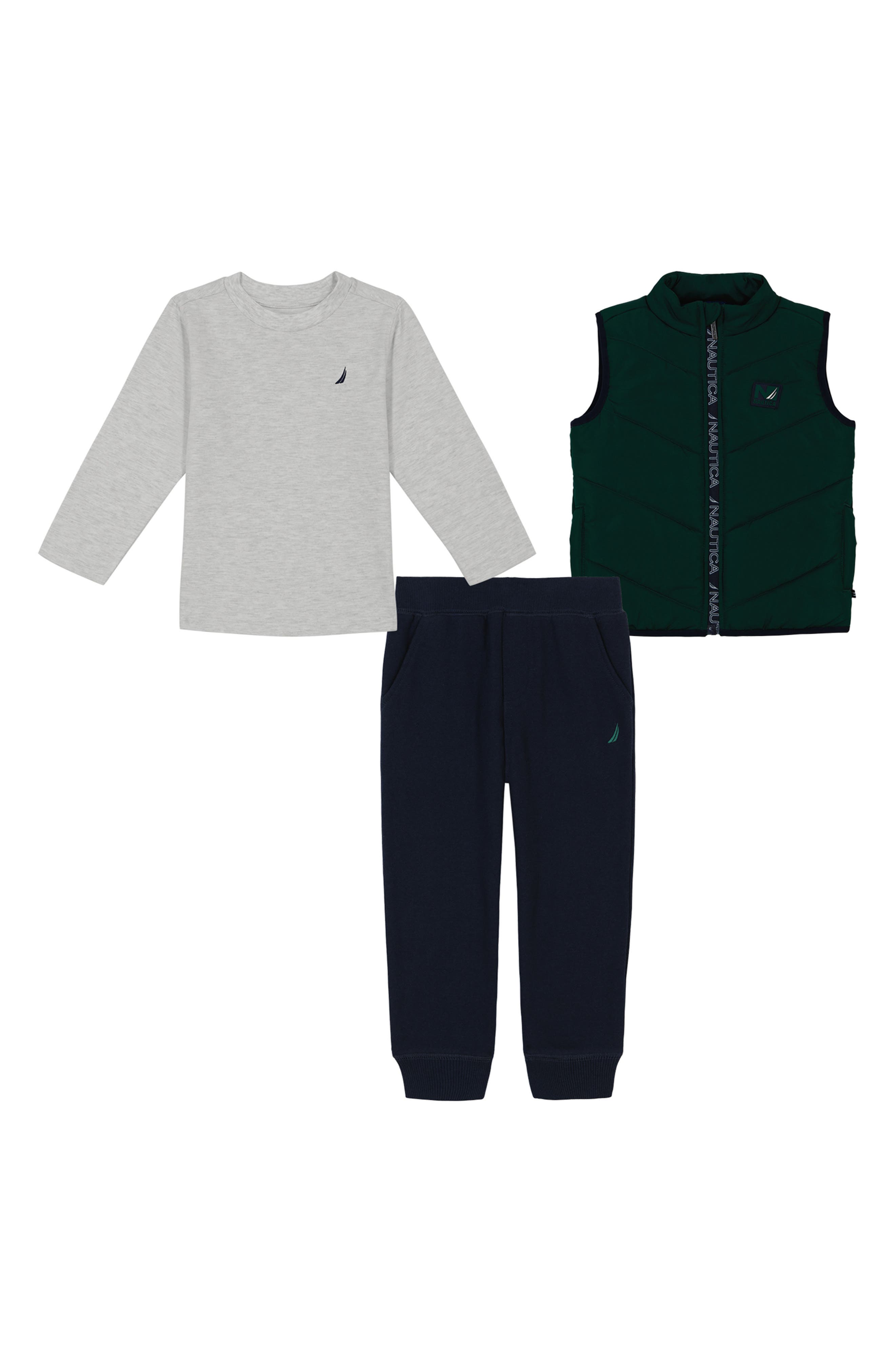 Nautica Kids' T-Shirt, Zip Vest & Joggers Set | Nordstromrack