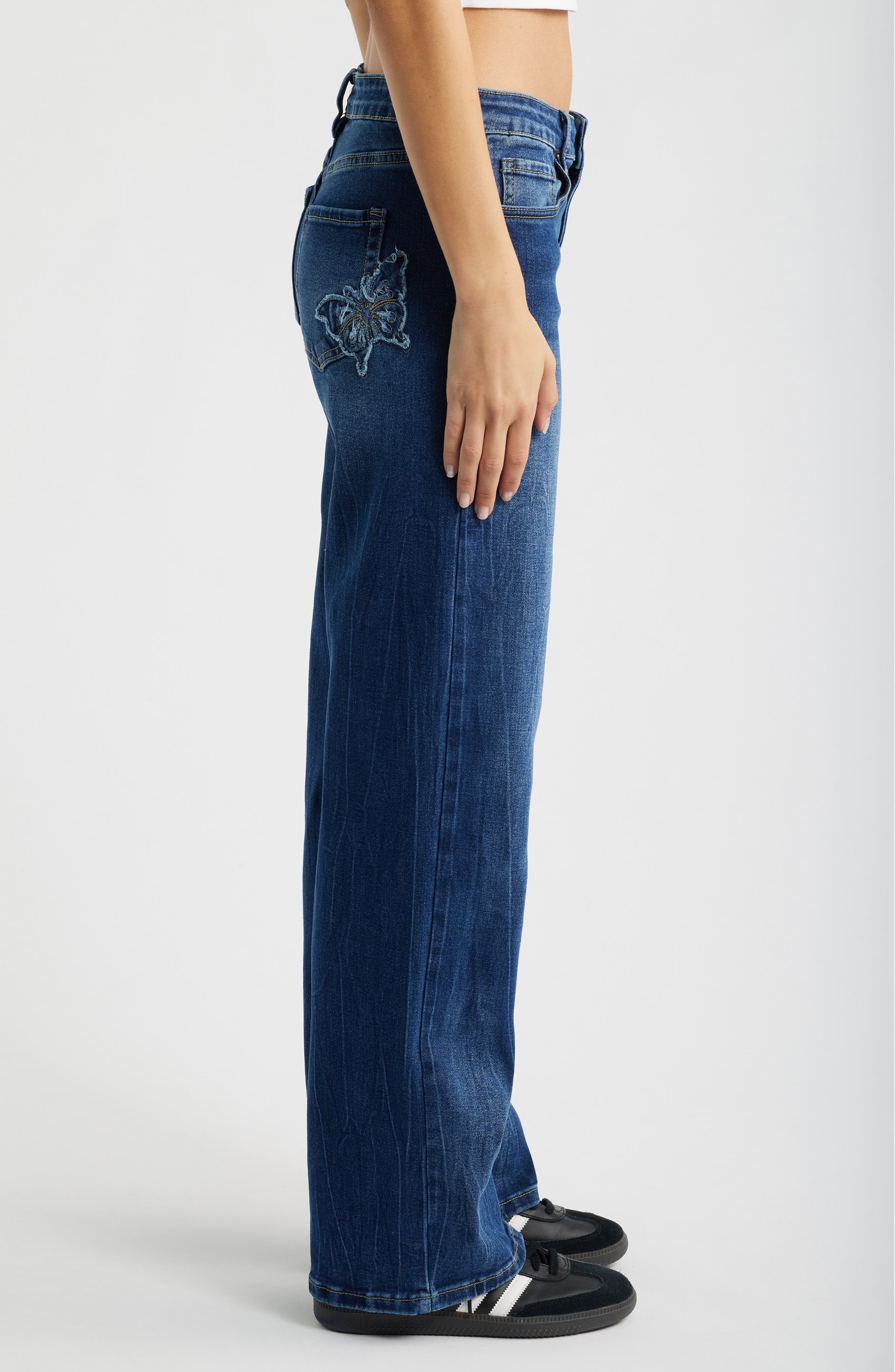 Brittany Butterfly Pocket Low Rise Wide Leg Jeans (Women) | Nordstrom