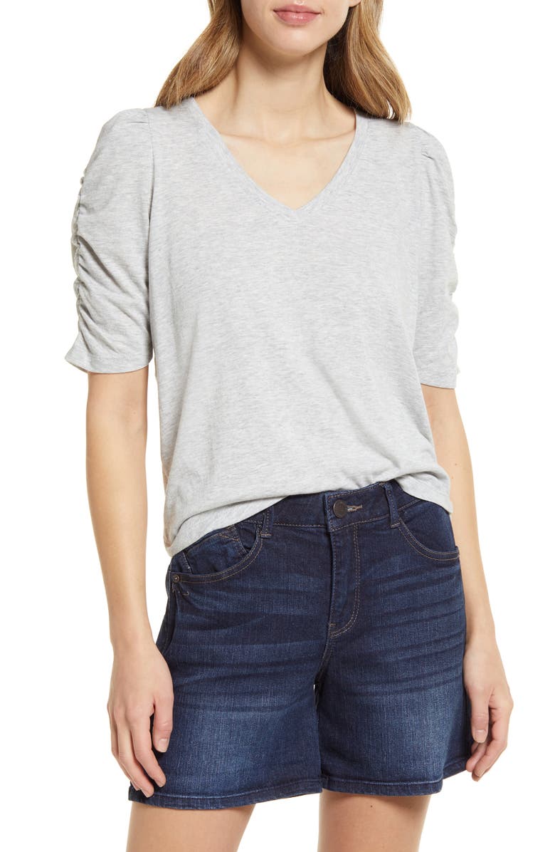 Wit & Wisdom Heathered Ruched Puff Sleeve T-Shirt | Nordstromrack