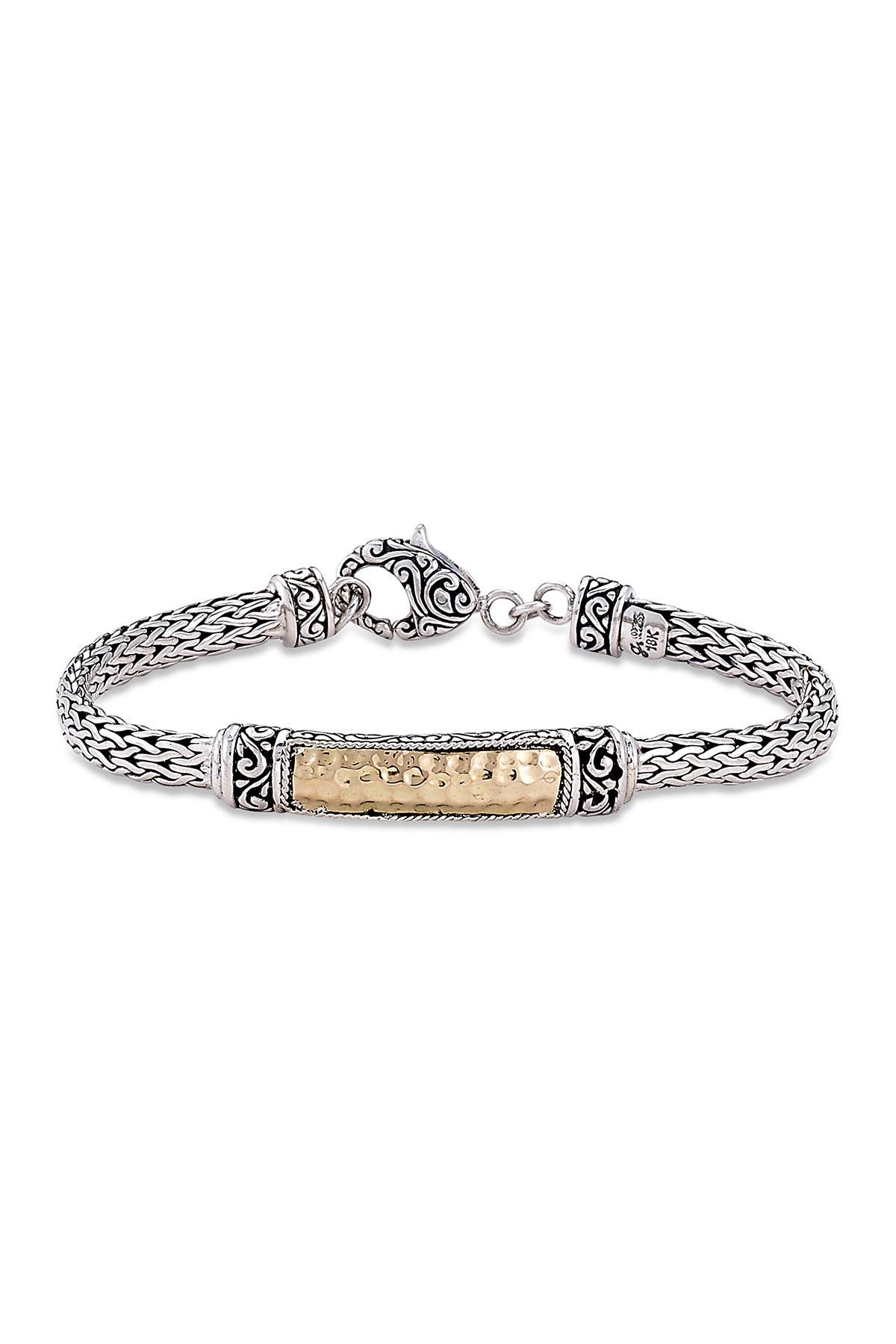 SAMUEL B. Sterling Silver & 18K Yellow Gold Hammered Bar Cable Bracelet ...