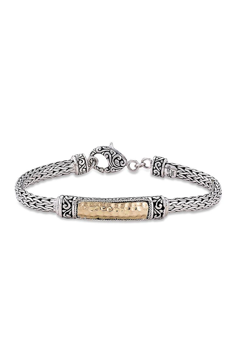 SAMUEL B. Sterling Silver & 18K Yellow Gold Hammered Bar Cable Bracelet ...