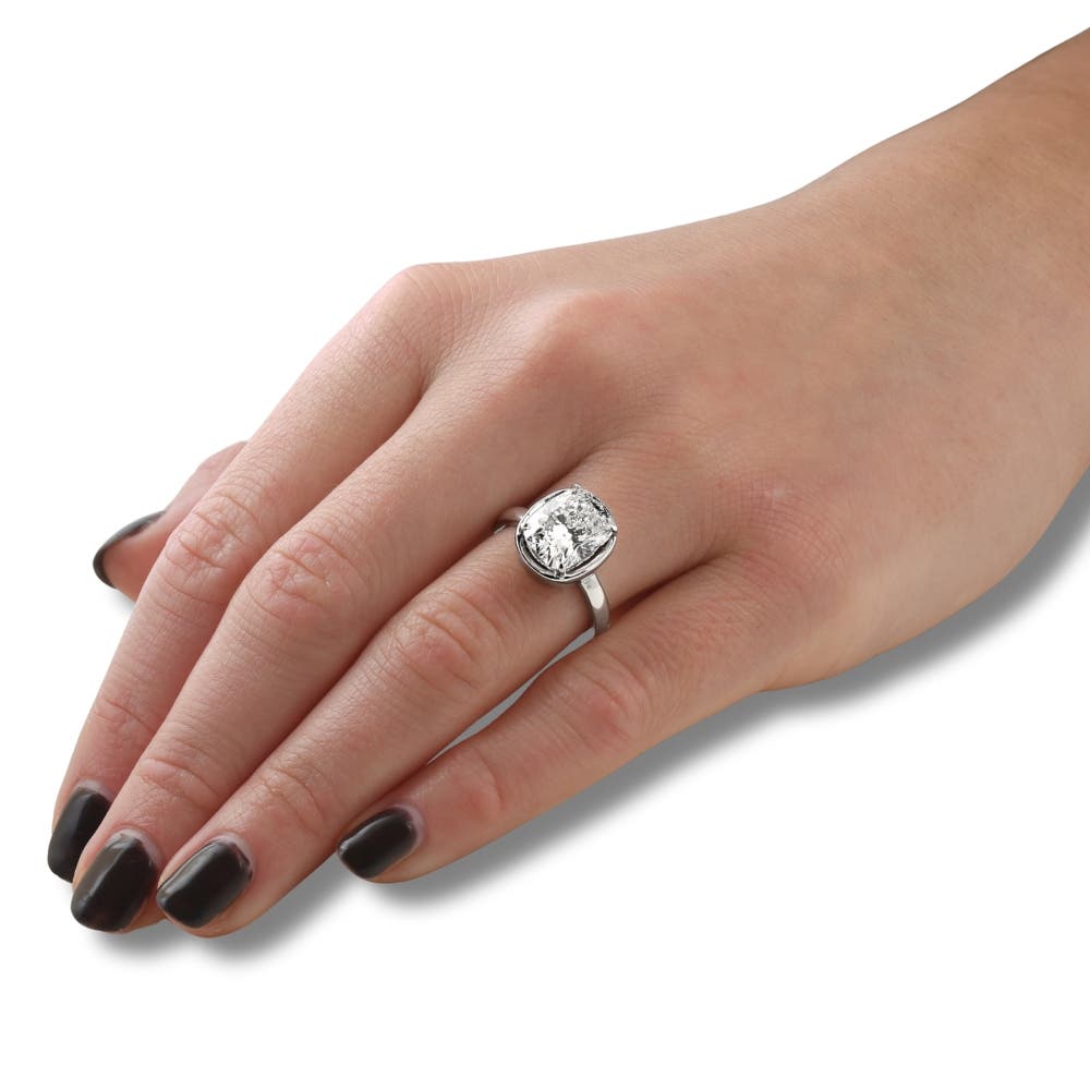 Certified 4Ct Cushion Diamond Bezel Prong Solitaire Engagement Ring Lab ...