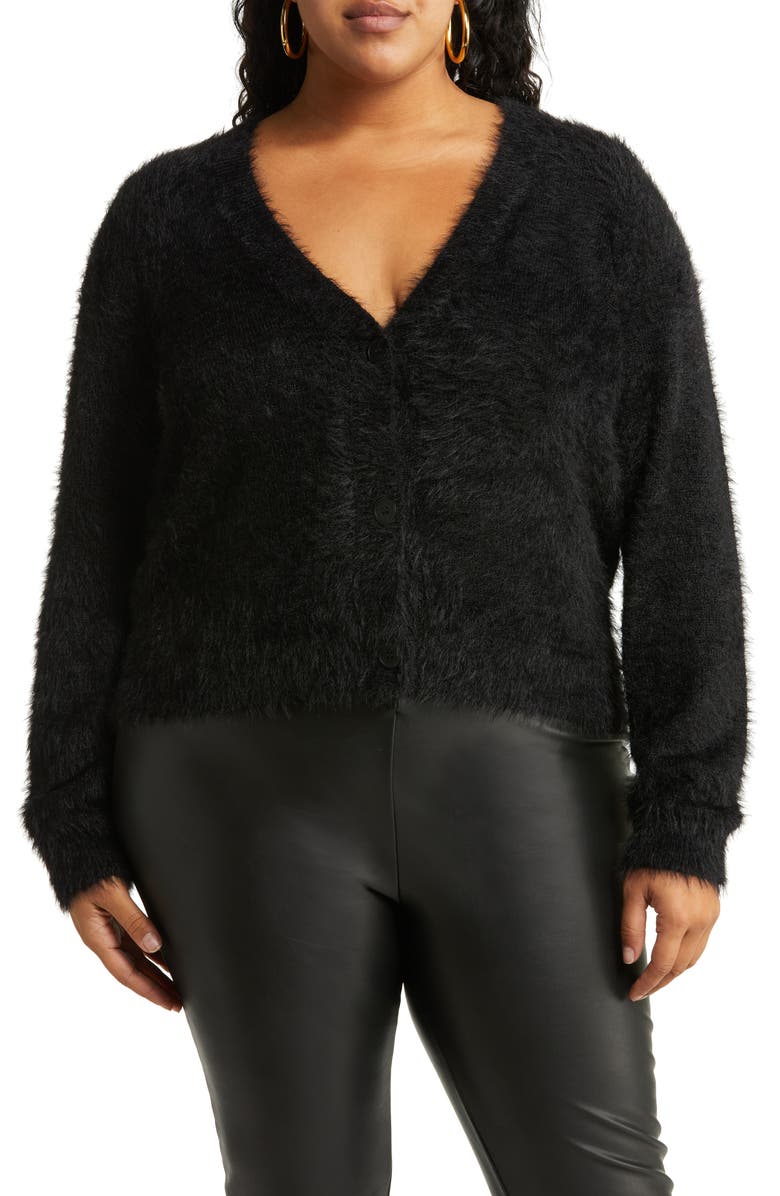 Halogen® Fuzzy Deep V-Neck Cardigan | Nordstromrack