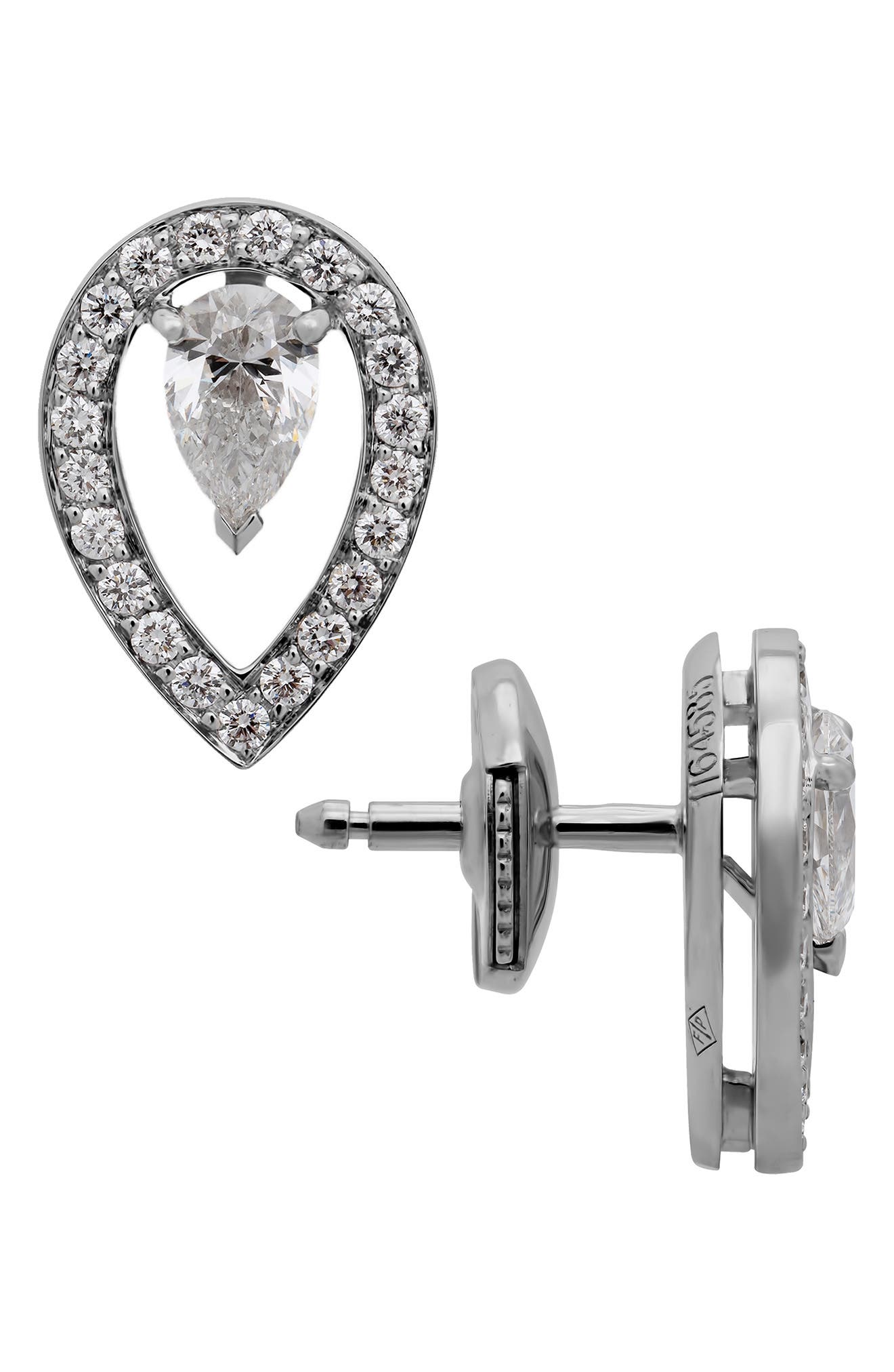 FRED OF PARIS Lovelight 18K White Gold Diamond Halo Pear Cut Diamond ...