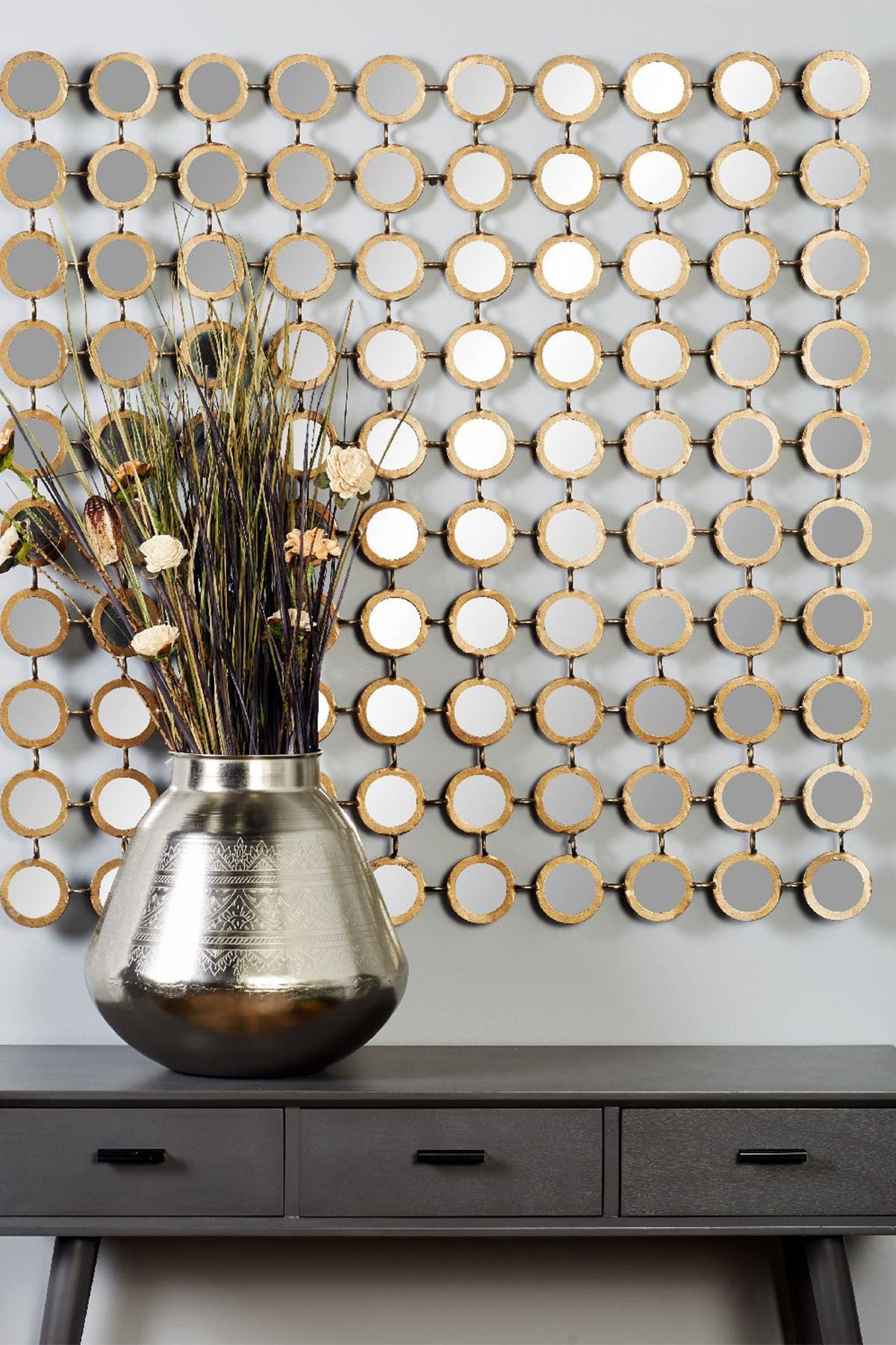 WILLOW ROW Goldtone Metal Wall Mirror with Grid Pattern | Nordstromrack