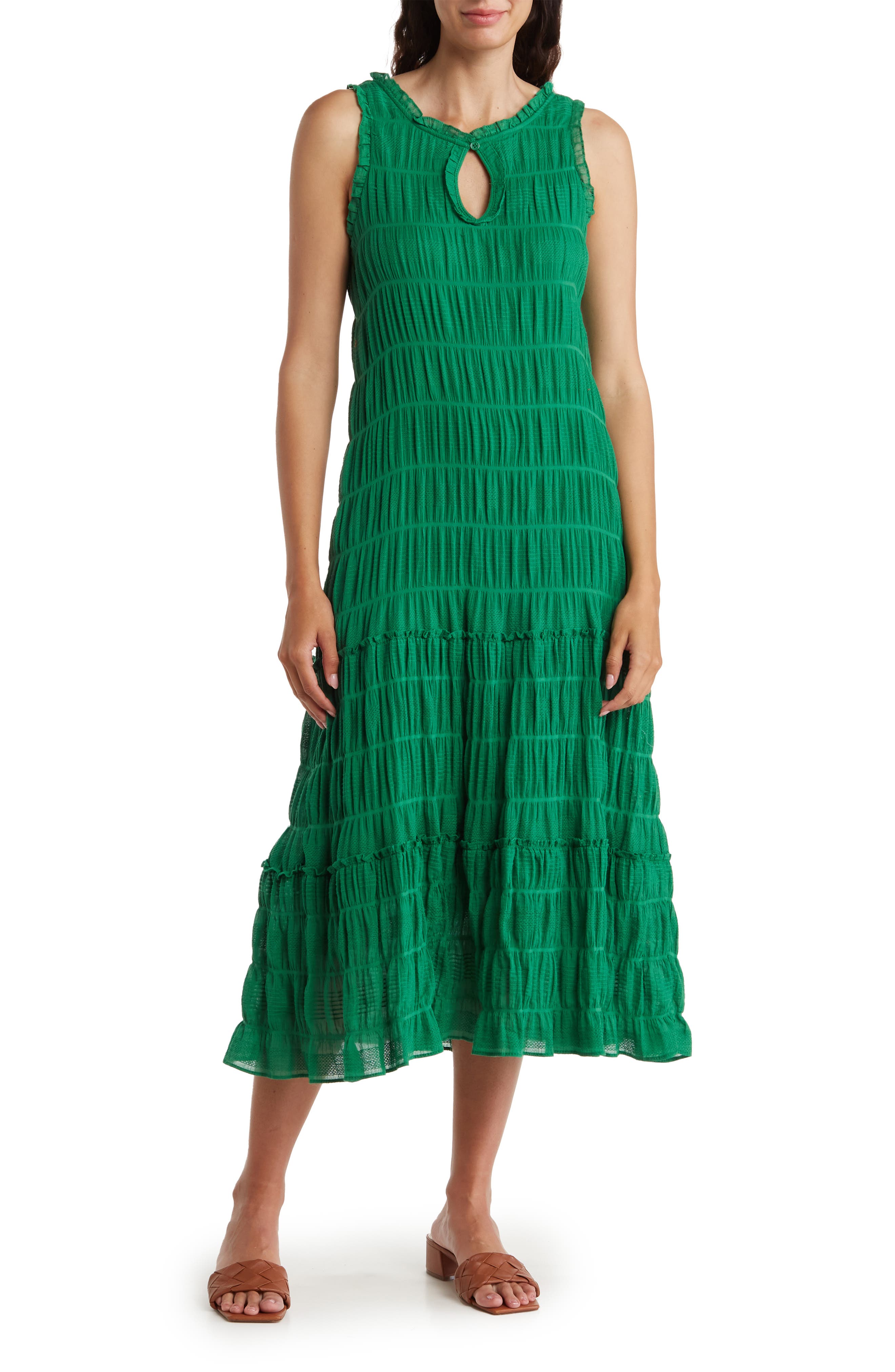 MAX STUDIO Sleeveless Tiered Stretch Cotton Maxi Dress | Nordstromrack