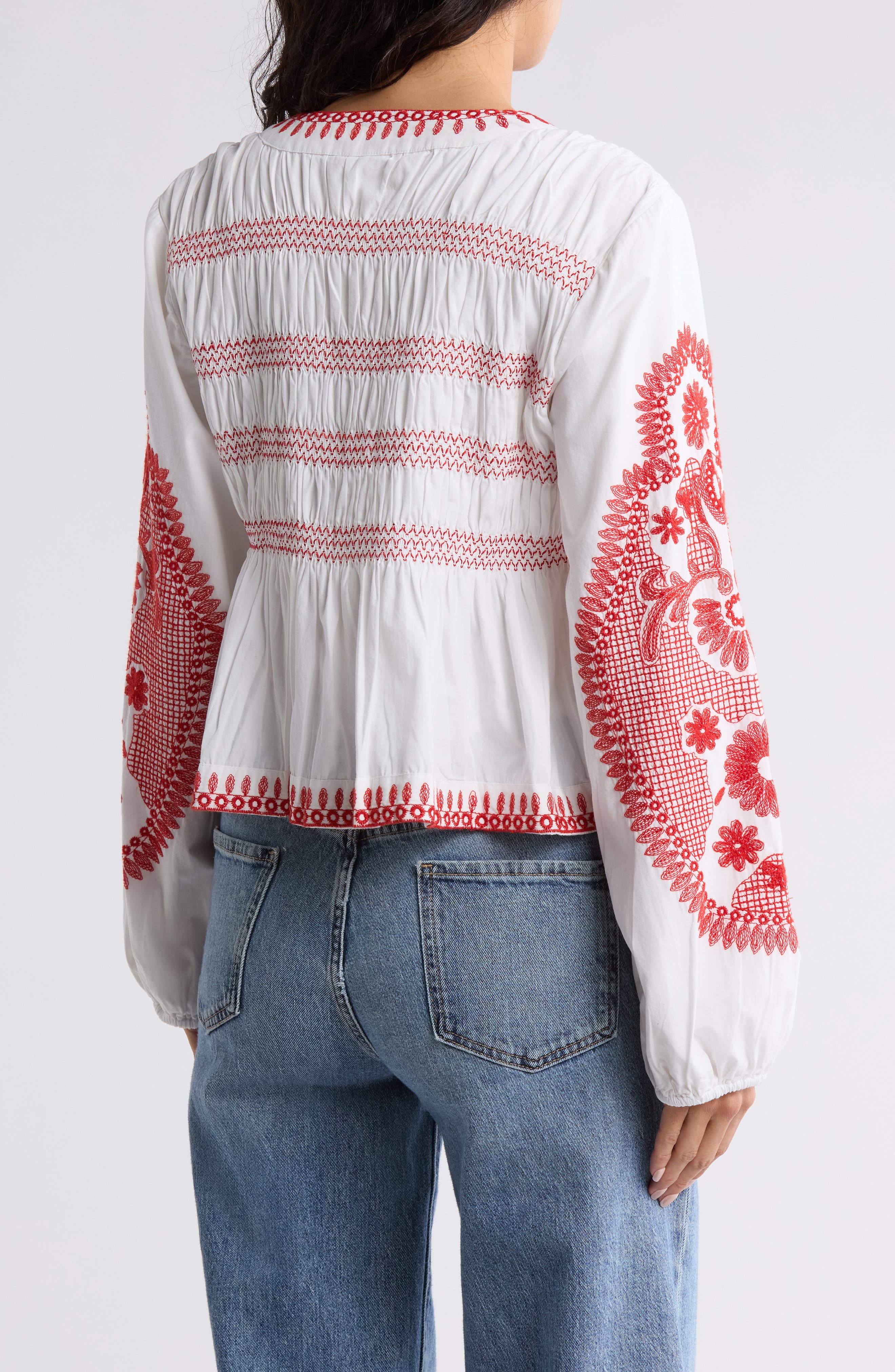 Avec Les Filles Embroidered Cotton Peplum Jacket | Nordstromrack