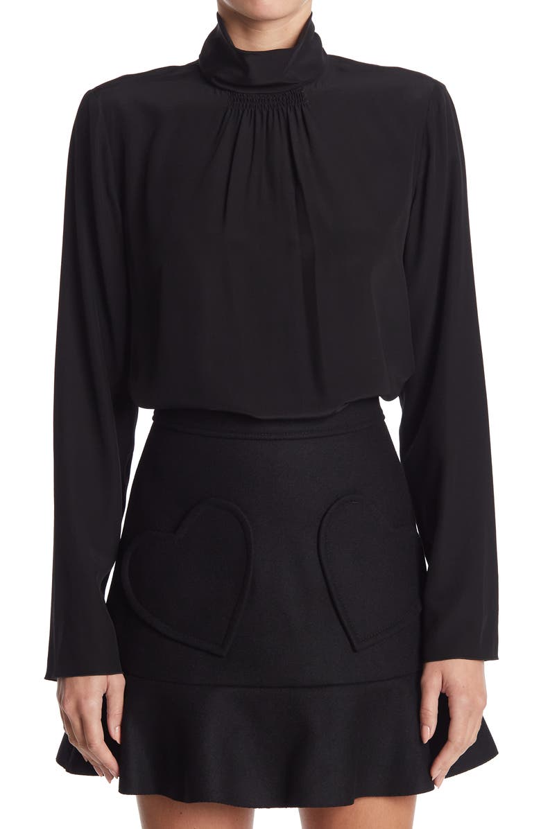 RED Valentino Ruched Mock Neck Long Sleeve Blouse | Nordstromrack