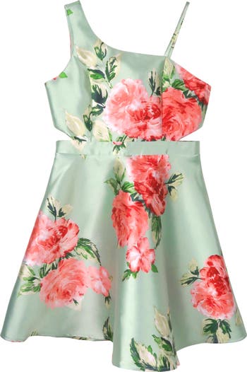 Zunie Kids' Floral Print Cutout Satin Dress | Nordstromrack
