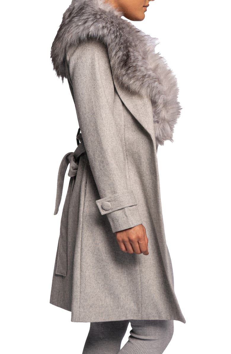 JLUXLABEL Francoise Wool Blend Belted Coat with Faux Fur Trim ...