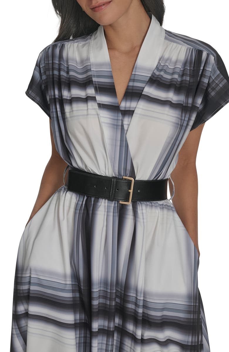Calvin Klein Windowpane Short Sleeve Fit & Flare Midi Dress | Nordstromrack