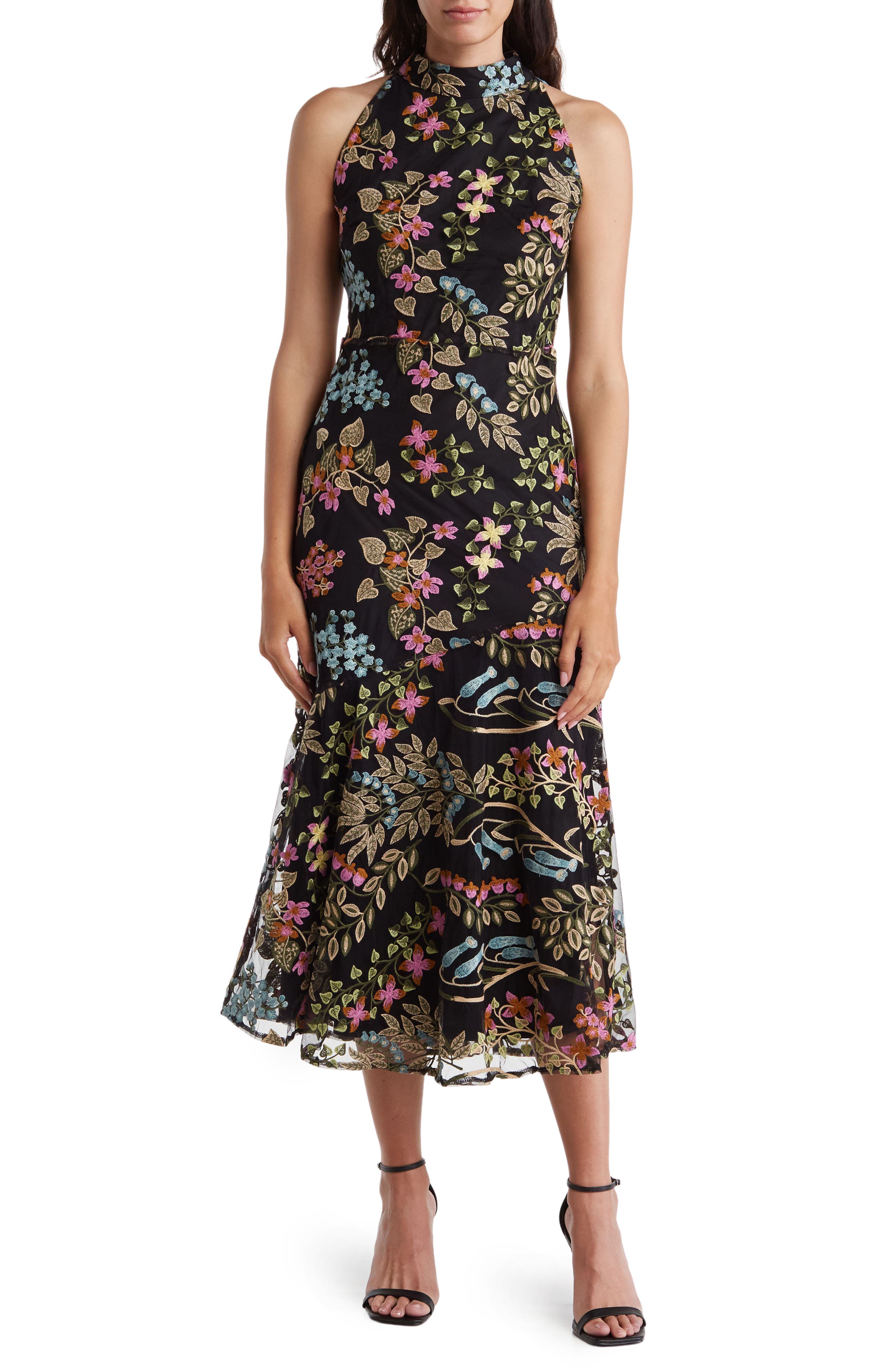 Sam Edelman Floral Embroidered Mock Neck Maxi Dress | Nordstrom