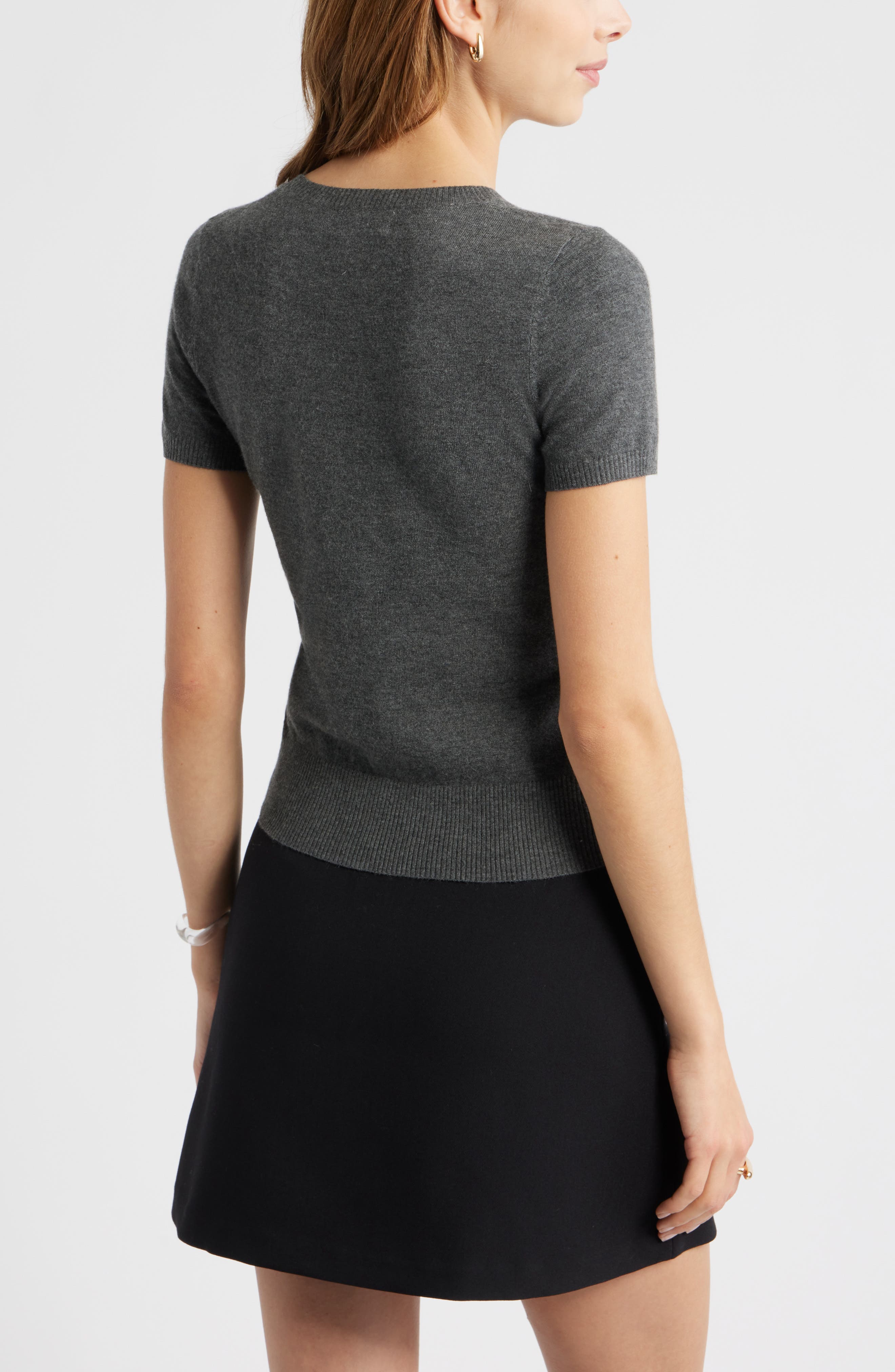 Open Edit Fitted Short Sleeve Sweater | Nordstrom