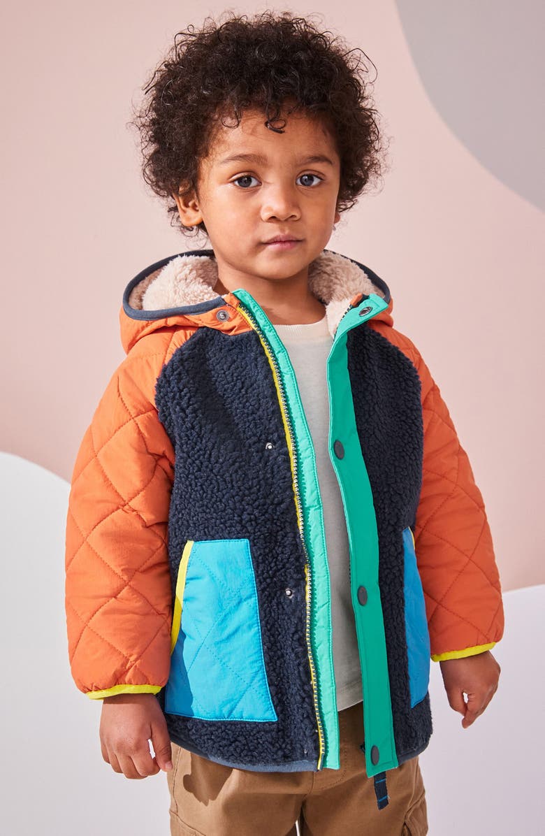 NEXT Kids' Borg Quilted Colorblock Hooded Jacket | Nordstrom