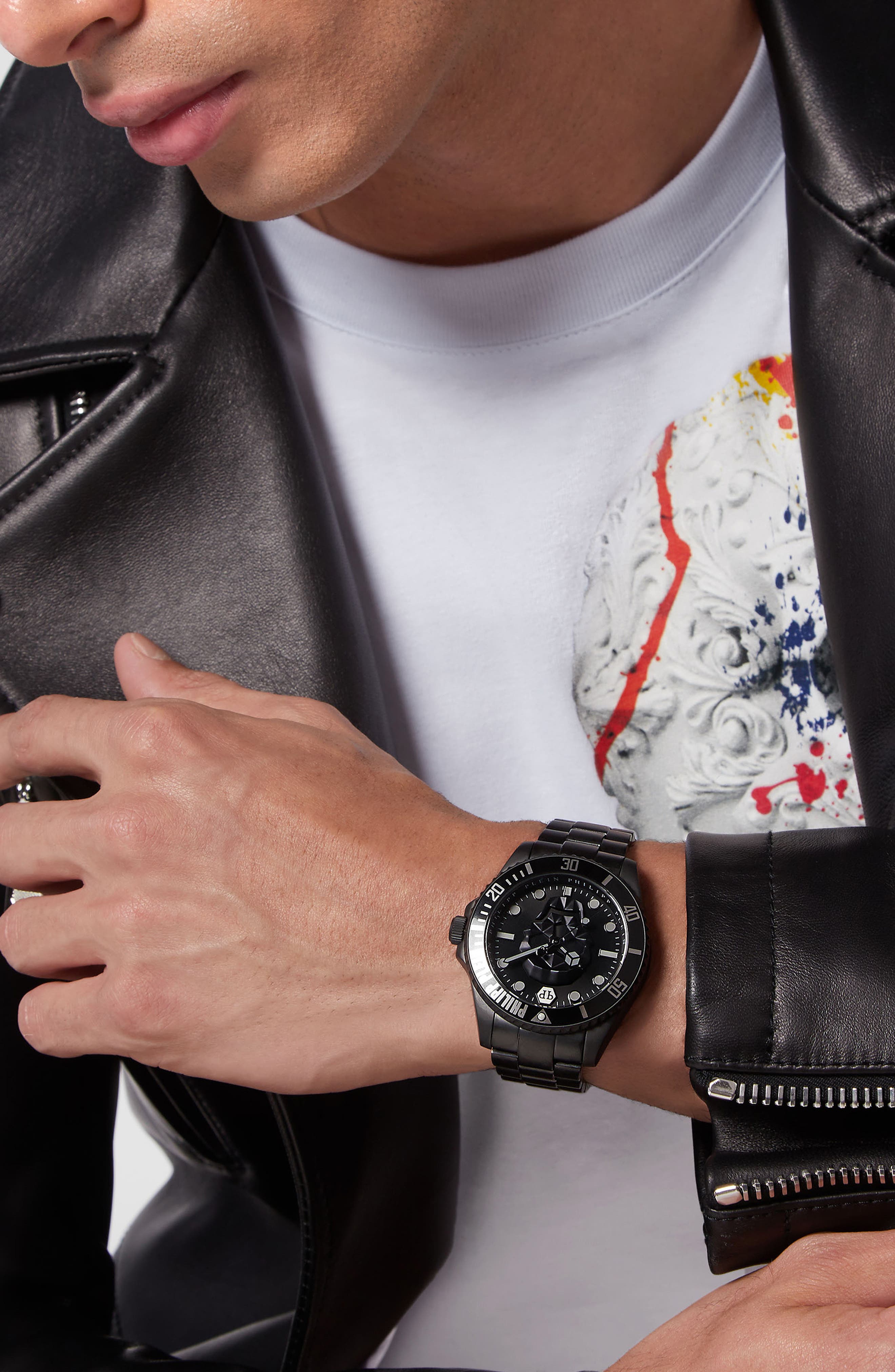 PHILIPP PLEIN The $kull Carbon Fiber Dial Bracelet Watch, 44mm ...