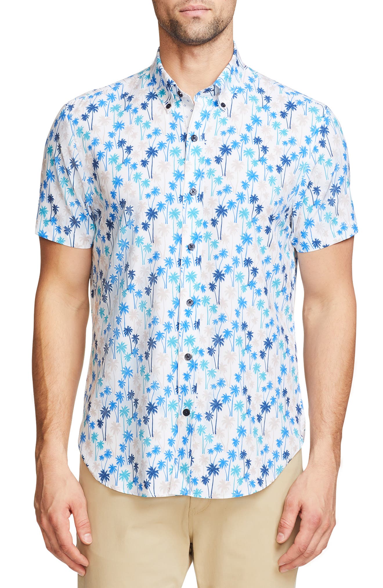 CONSTRUCT Palm Print Short Sleeve Slim Fit Performance Shirt ...