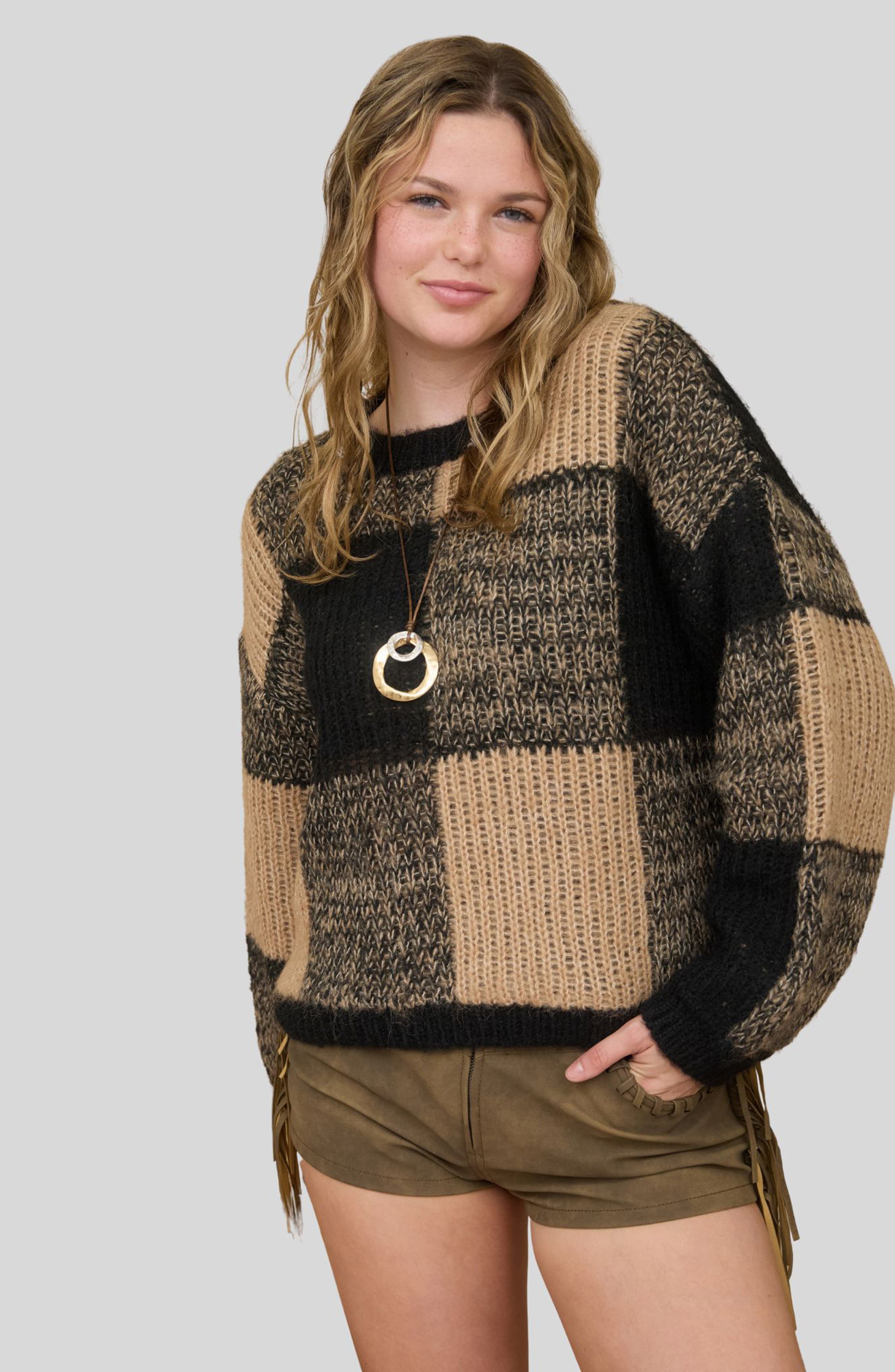 Blu Pepper Colorblock Check Sweater | Nordstromrack
