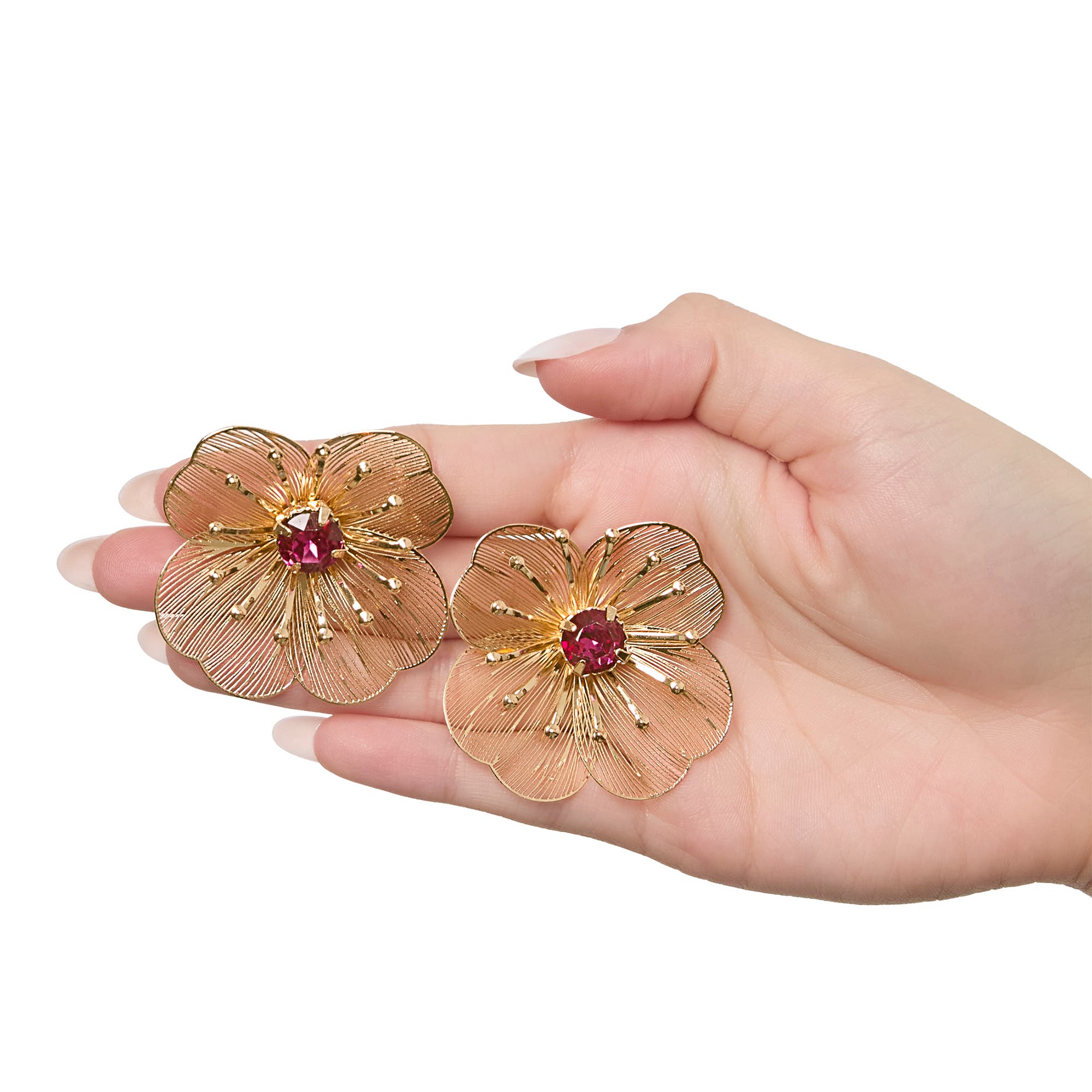Jessica Simpson Gold-Tone Filigree Flower Stud Earrings with Pink ...