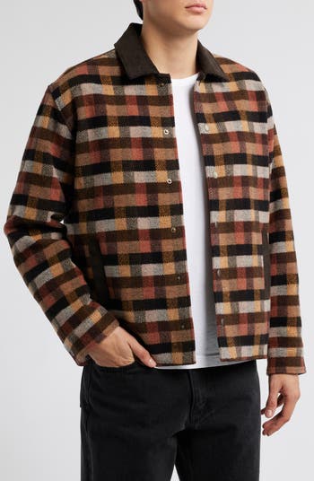 Percival Dovetail Check Merino Wool Snap-Up Overshirt | Nordstrom