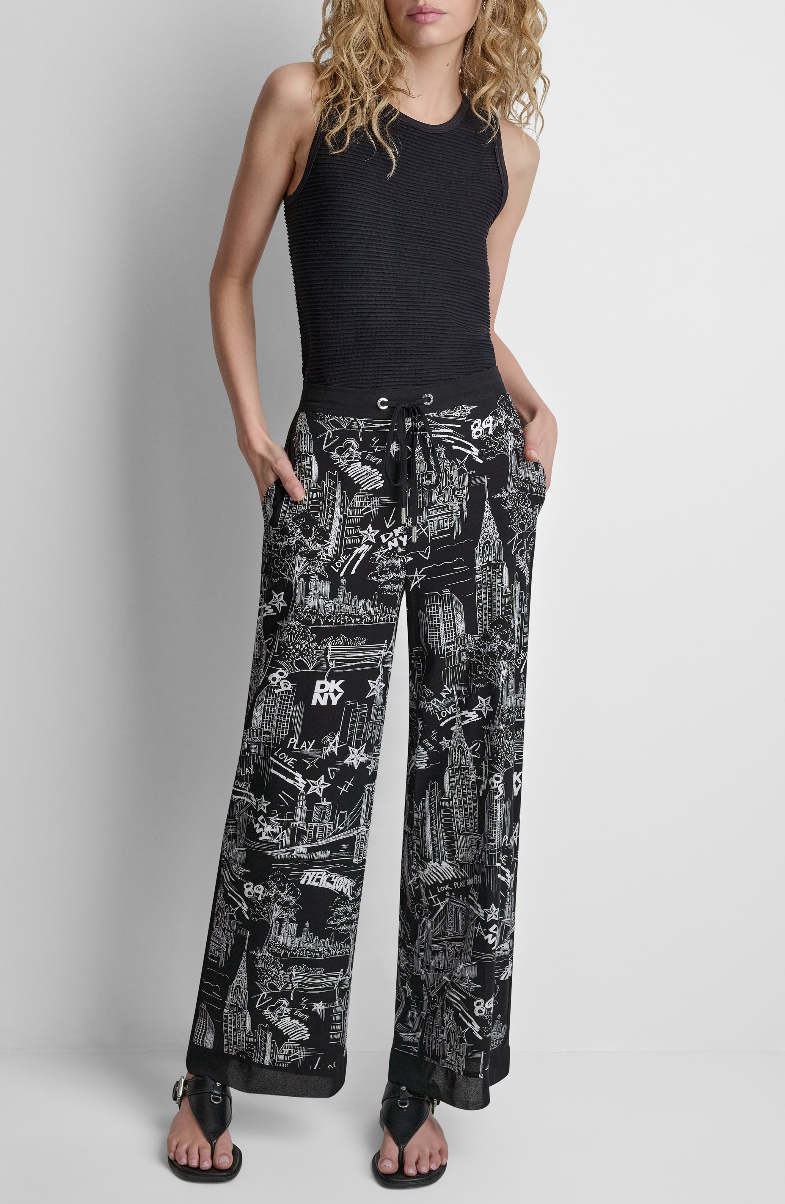 DKNY New York Print Wide Leg Pants | Nordstrom
