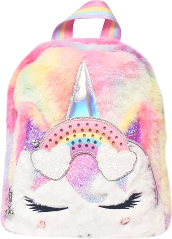OMG Accessories Kids' Miss Gwen Ombré Rainbow Plush Faux Fur Backpack ...