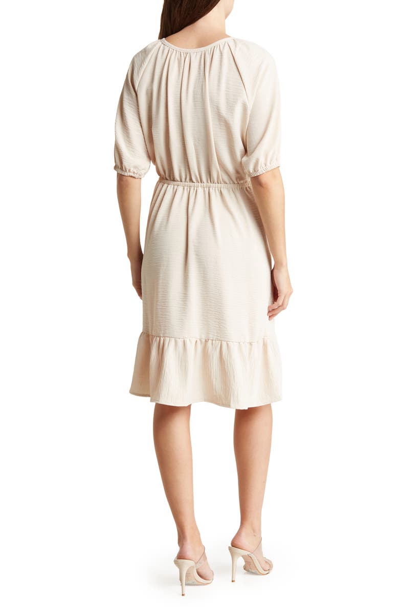 Good Luck Gem Shirred Puff Sleeve Button Front Placket Midi Dress ...