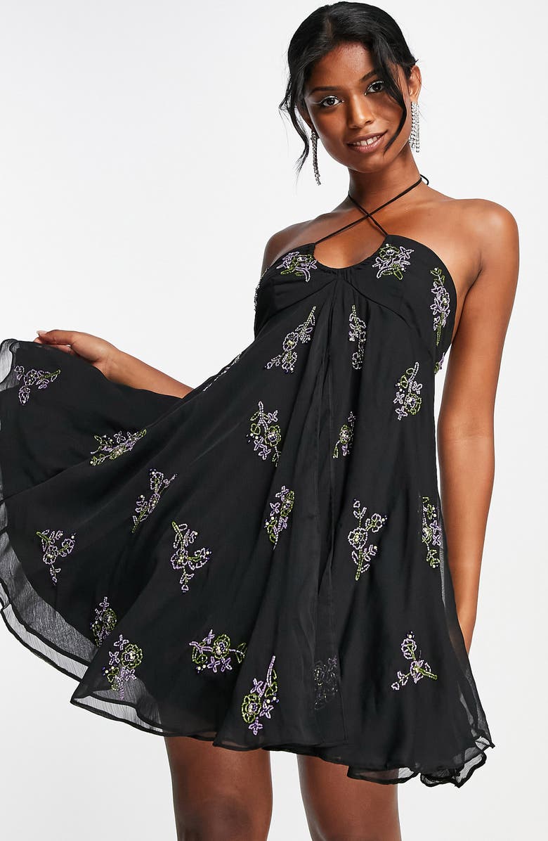 ASOS DESIGN Beaded Floral Minidress | Nordstromrack