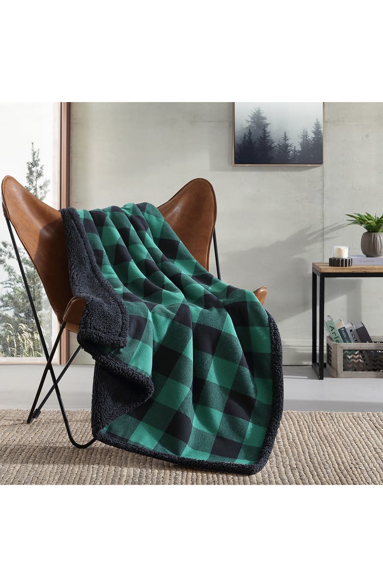 Eddie Bauer Cabin Plaid Faux Shearling Throw Pillow & Blanket Set ...