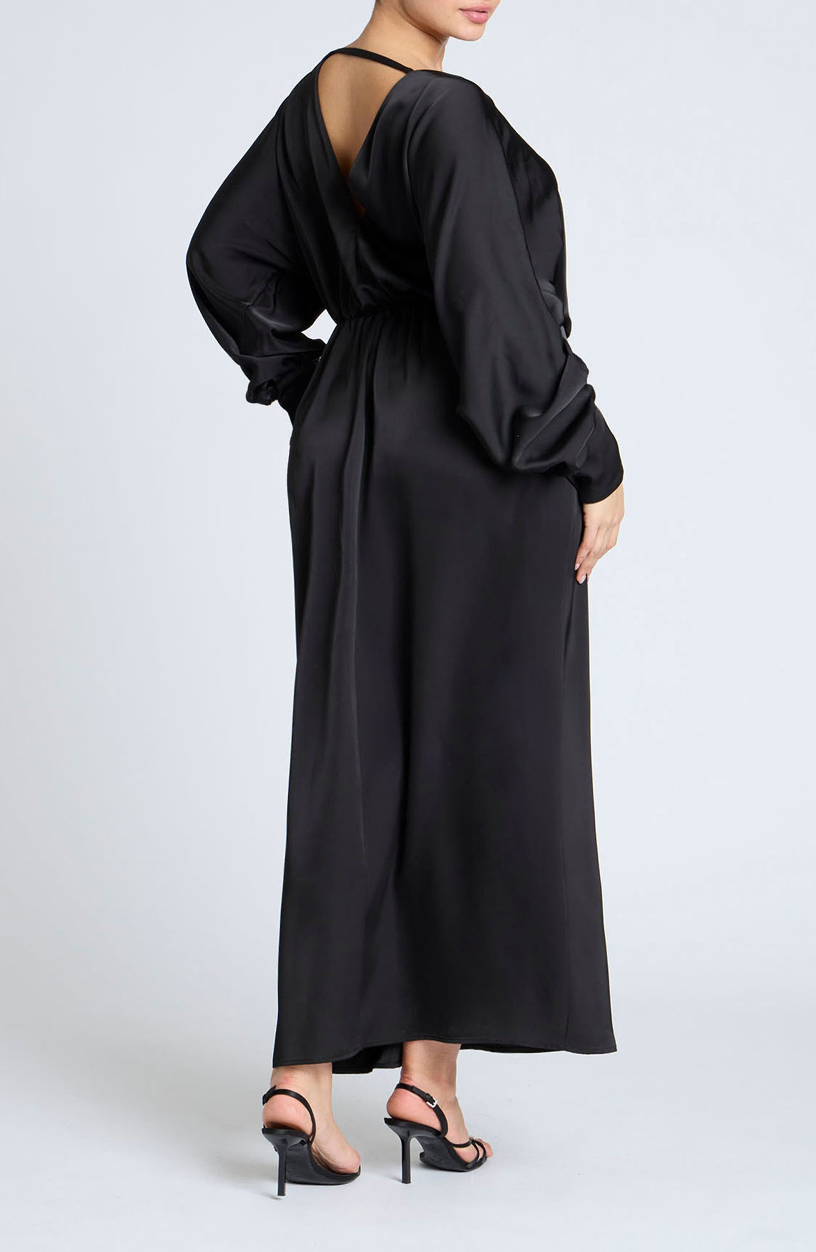 ELOQUII Long Sleeve Satin Maxi Dress | Nordstrom