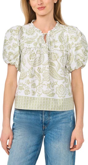 CeCe Tie Front Short Puff Sleeve Top | Nordstromrack