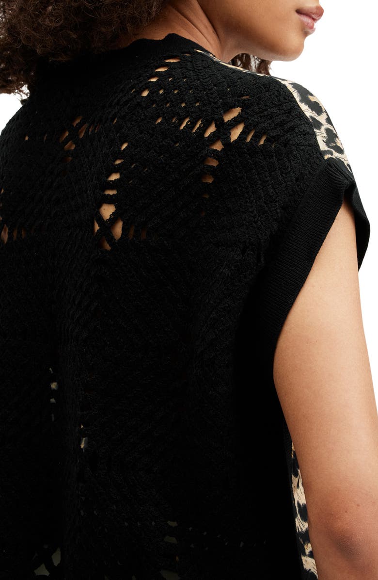 AllSaints Marti Leppo Leopard Print Mixed Media Top | Nordstromrack