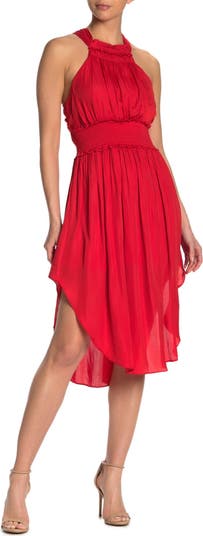 Do + Be Collection Halter Smocked Waist Asymmetrical Hem Dress ...