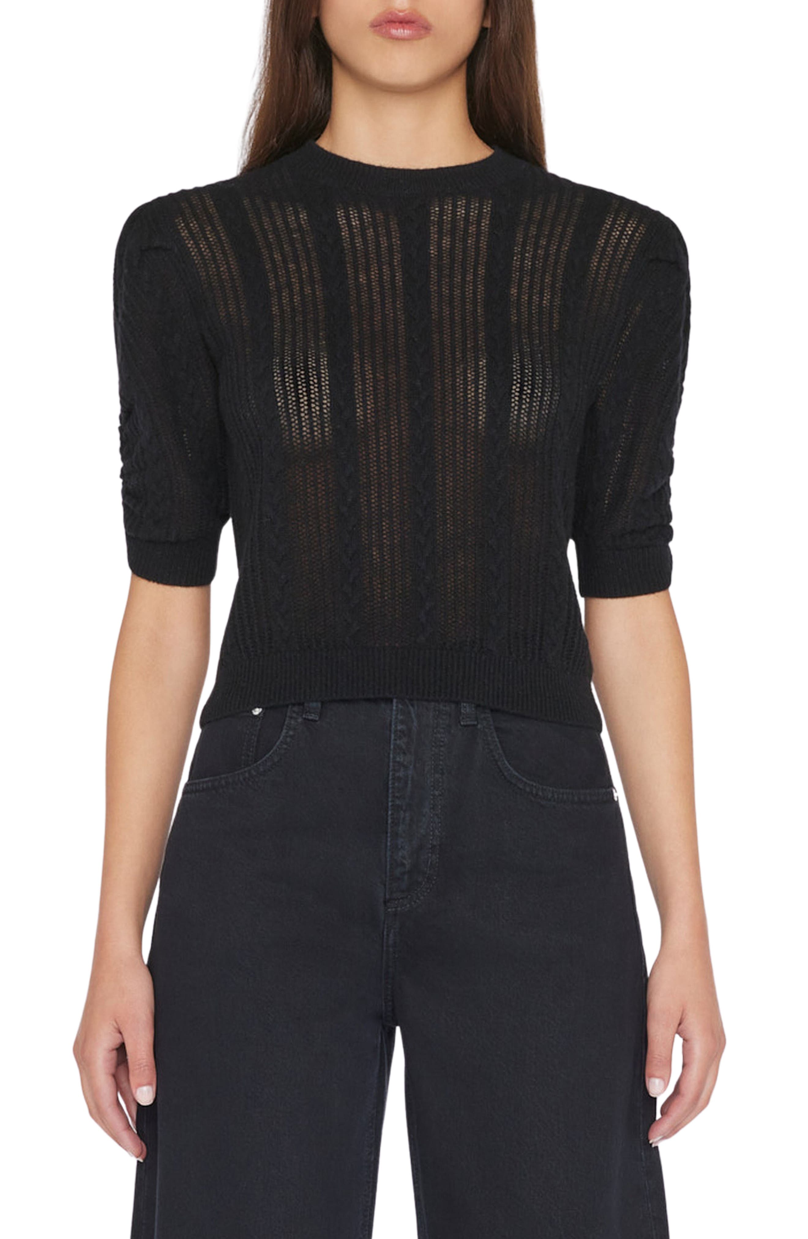 FRAME Noir Cashmere & Wool Short Sleeve Sweater (Women) | Nordstromrack