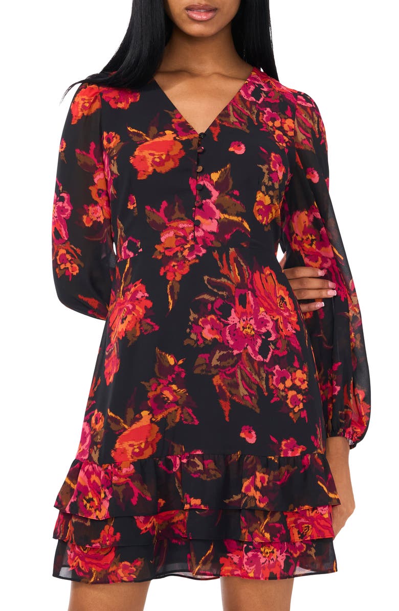 Halogen® Floral Long Sleeve Fit & Flare Dress | Nordstromrack