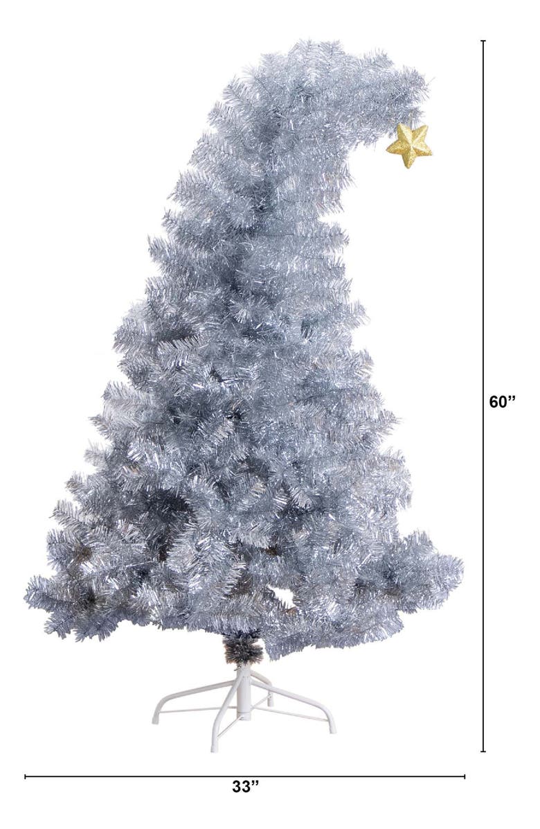 NEARLY NATURAL 5-Foot Artificial Silver Tinsel Holiday Santa's Hat Tree ...