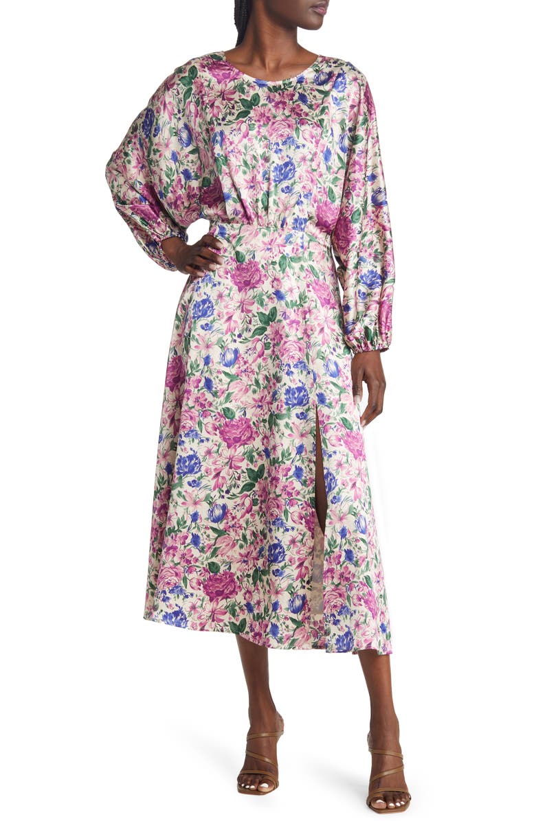 FLORET STUDIOS Floral Print Long Sleeve Satin Dress | Nordstromrack