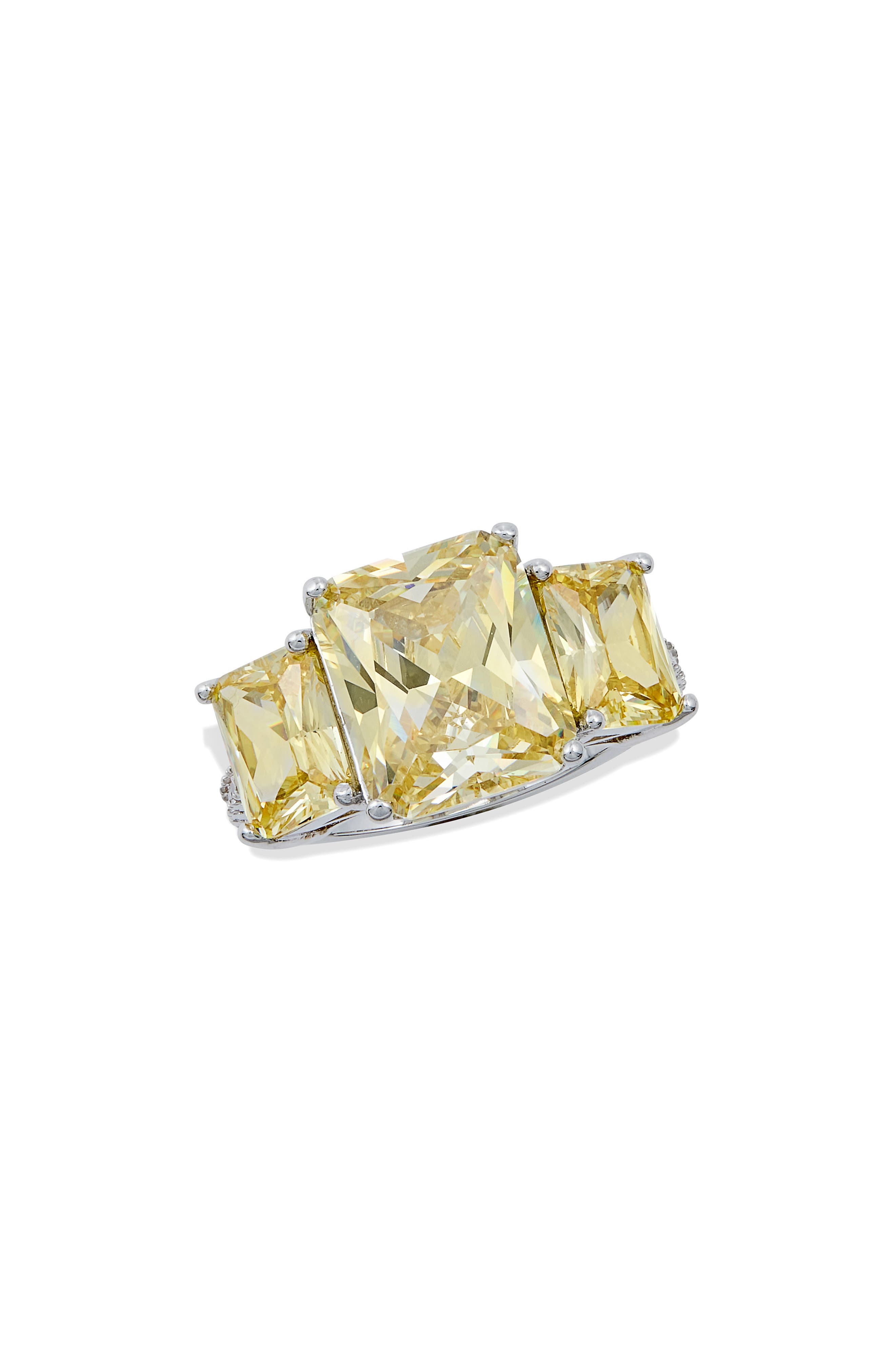 SAVVY CIE JEWELS Canary 3-Stone Emerald Cut CZ Ring | Nordstromrack