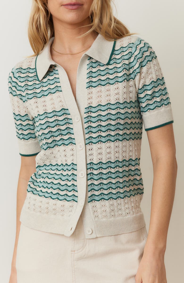 Marine Layer Piper Stripe Pointelle Stitch Cotton Button-Up Shirt ...