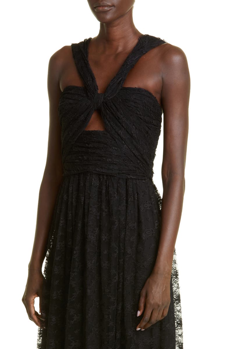 Adam Lippes Knot Detail Ruched Chantilly Lace Gown | Nordstrom