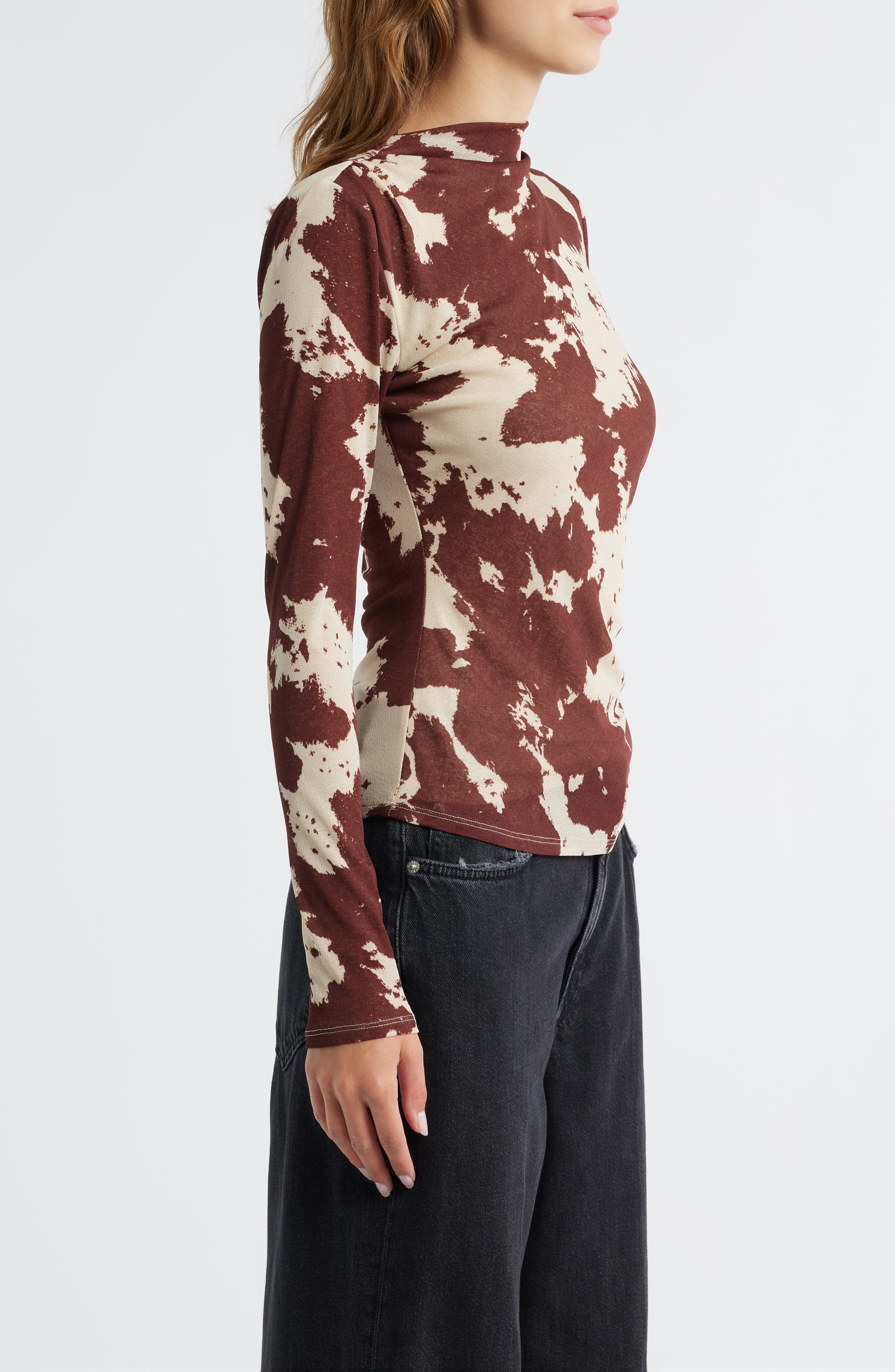 Rails Joelle Cow Print Ruched Funnel Neck Top | Nordstromrack
