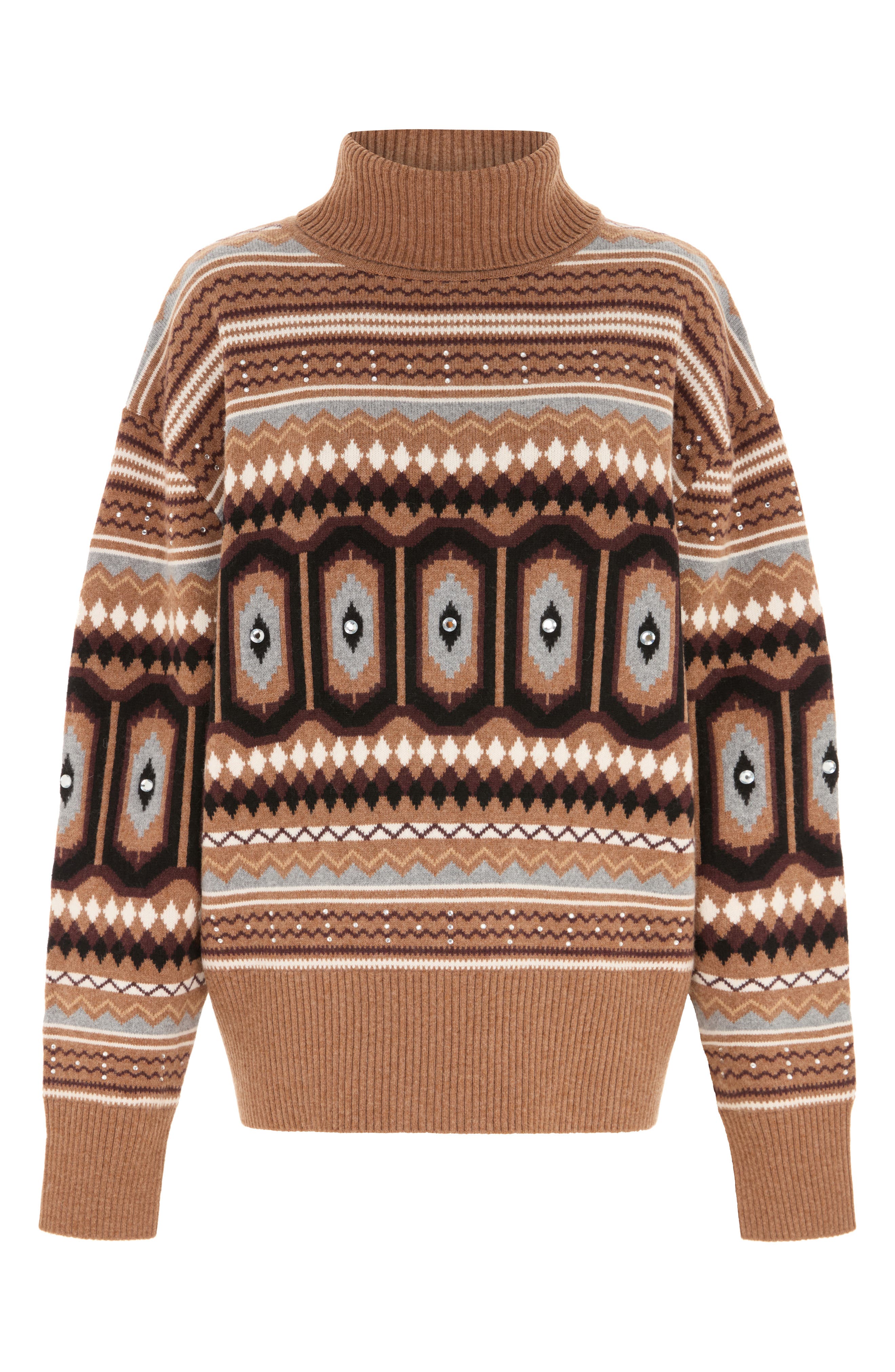 ALIGNE Christine Embellished Fair Isle Cotton & Wool Blend Turtleneck ...