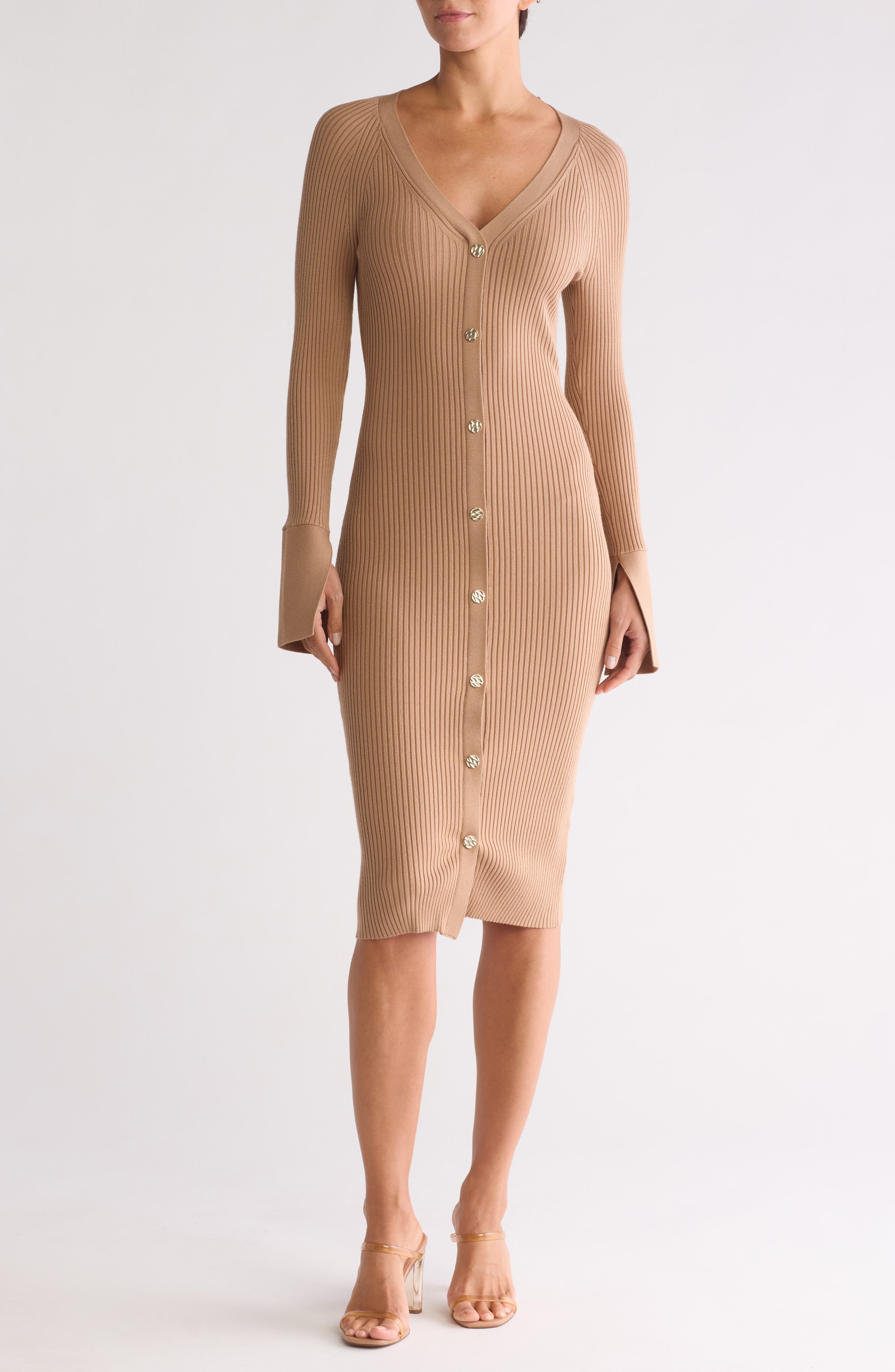 Avery Long Sleeve Button-Down Rib Knit Dress (Women) | Nordstromrack
