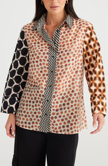 Brave+True Lucy Print Colorblock Button-Up Shirt | Nordstromrack