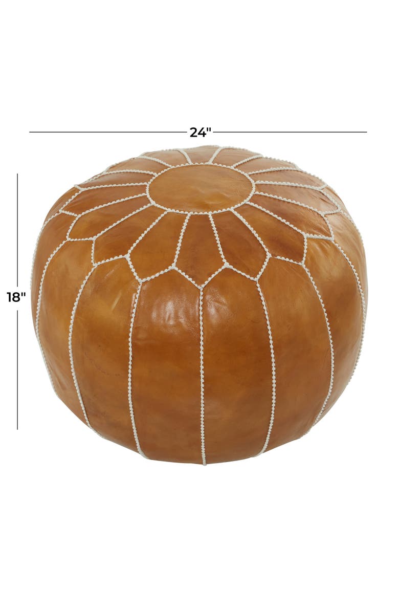 GINGER BIRCH STUDIO Light Brown Leather Moroccan Floral Pouf with White ...