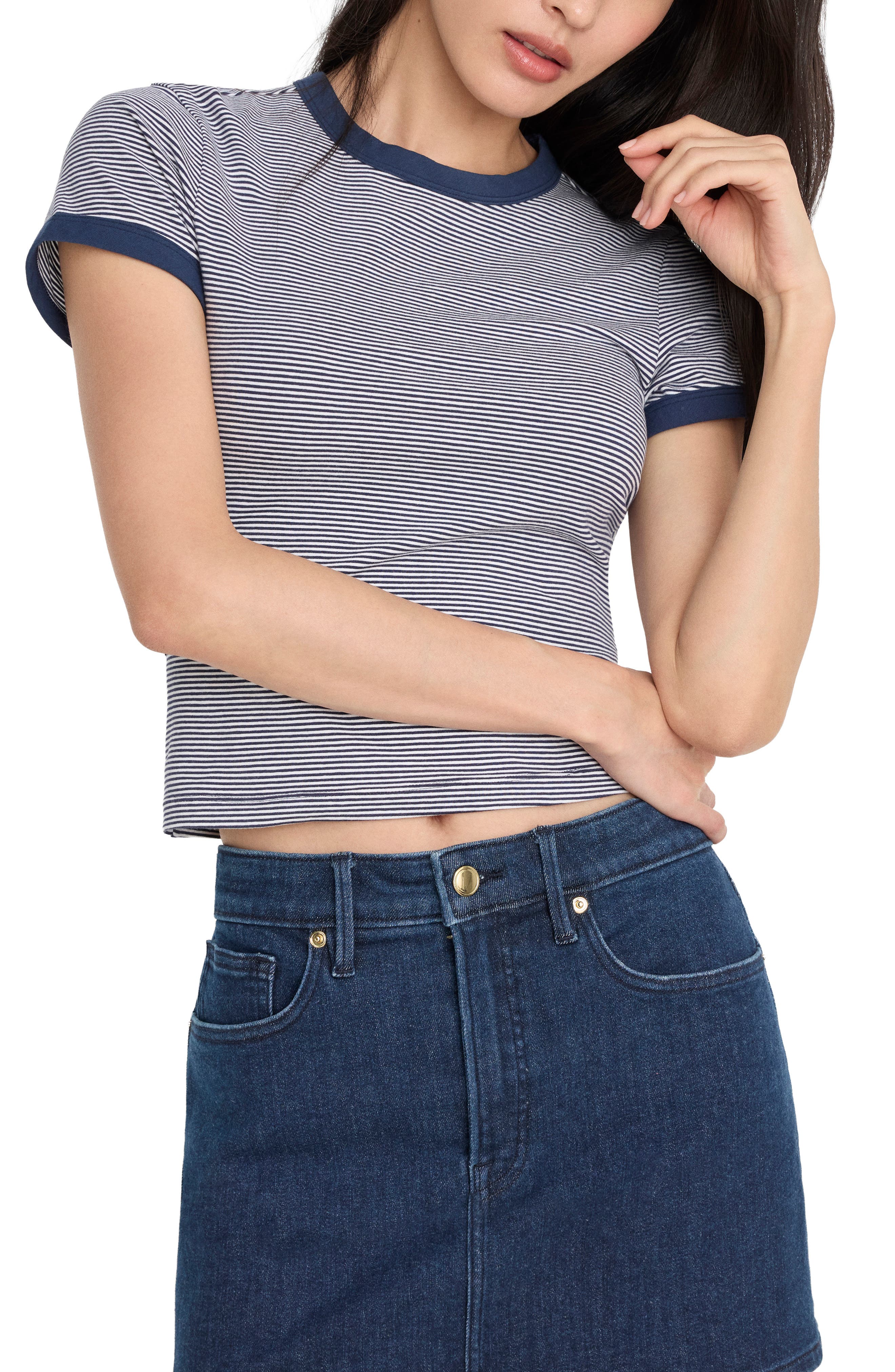 Good American Stretch Cotton Crop Ringer T-Shirt | Nordstrom