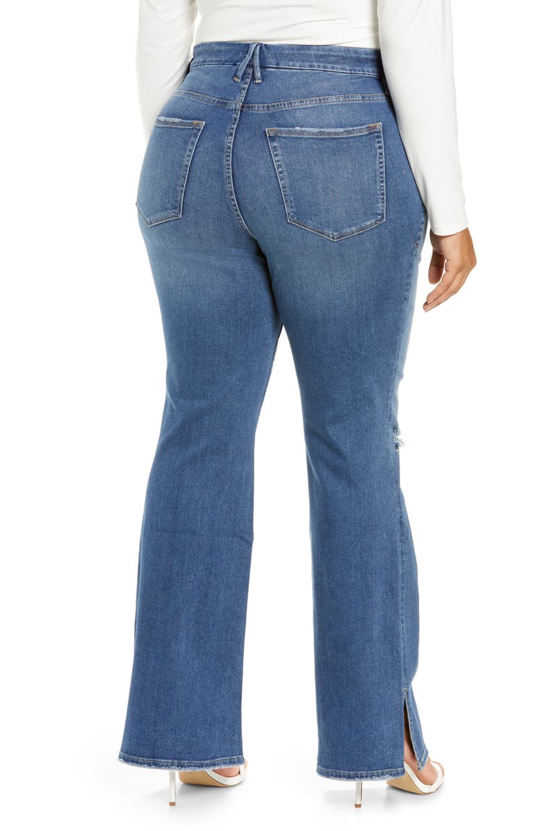 Good American Good Flare Ripped Split Hem Flare Jeans | Nordstromrack
