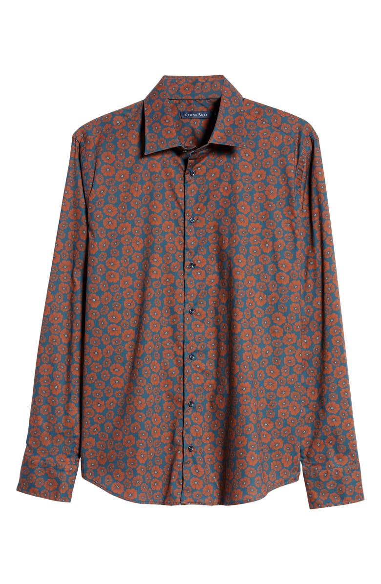 Stone Rose Floral Trim Fit Stretch Cotton Button-Up Shirt | Nordstromrack